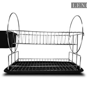 Dish Drying Rack, and Drain Board Set - Chrome 2-Tier Dish Rack, With Removable Drainboard and Utensil Holder - Dish Drainer For Kitchen Countertop or Sink - Great Kitchen/Dishes Organizer By-Lendra