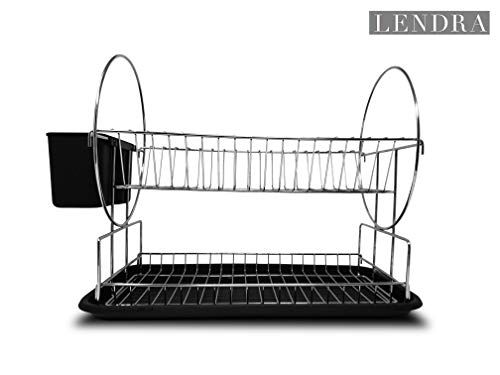 Dish Drying Rack, and Drain Board Set - Chrome 2-Tier Dish Rack, With Removable Drainboard and Utensil Holder - Dish Drainer For Kitchen Countertop or Sink - Great Kitchen/Dishes Organizer By-Lendra