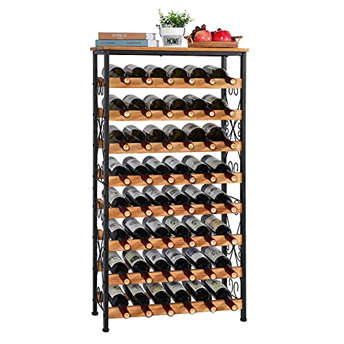 48 Bottles Floor Wine Rack with Wood Top, Freestanding Wine Bottle Organizer Shelf, Wobble-Free 8 Tier Wine Display Storage Stand for Kitchen Pantry, 25.2''L x 10.7''W x 47.2''H