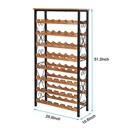 48 Bottles Floor Wine Rack with Wood Top, Freestanding Wine Bottle Organizer Shelf, Wobble-Free 8 Tier Wine Display Storage Stand for Kitchen Pantry, 25.2''L x 10.7''W x 47.2''H