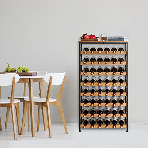 48 Bottles Floor Wine Rack with Wood Top, Freestanding Wine Bottle Organizer Shelf, Wobble-Free 8 Tier Wine Display Storage Stand for Kitchen Pantry, 25.2''L x 10.7''W x 47.2''H