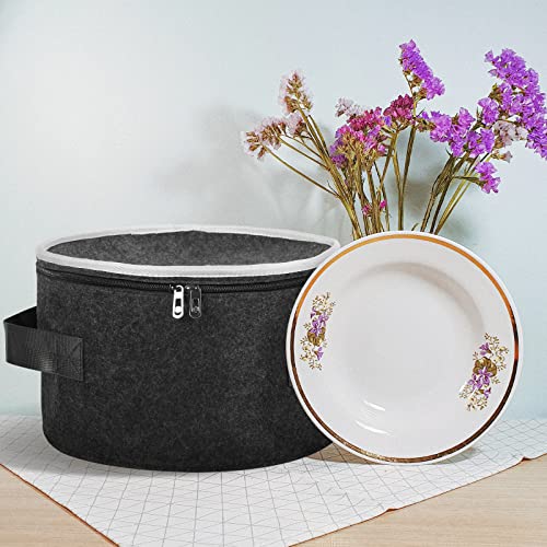 Pehciroe Plate Storage Case with Lid, 12" Felt China Storage Containers Dinnerware Storage Box with 2 Handles & 12 Felt Dividers for Storing and Organizing Dinnerware Dishes, Dark Gray