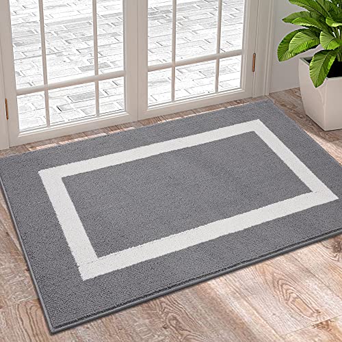 OLANLY Indoor Door Mat, 20x32, Non-Slip Absorbent Resist Dirt Entrance Rug, Machine Washable Low-Profile Inside Entry Door Rugs for Entryway, Grey