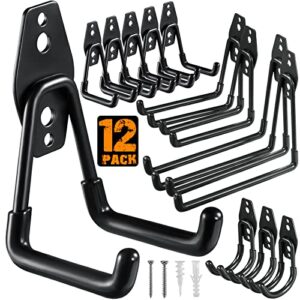 hupbipy 12 pack garage hooks heavy duty,utility steel garage storage hooks,wall mount garage hanger&organizer for organizing power tools,ladders,bulk items,bikes,ropes and more equipment