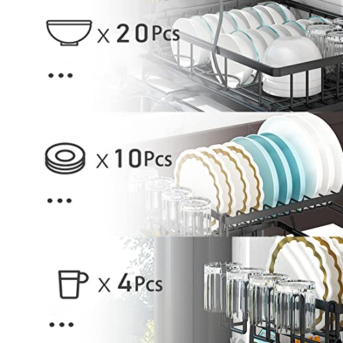 HHXRISE Dish Drying Rack, 2 Tier Large Dish Rack and Drainboard Set for Kitchen Counter, Dish Rack with Extra Drying Mat,Stainless Steel Dish Dryer with Detachable Cup Rack and Utensil Holder (Black)