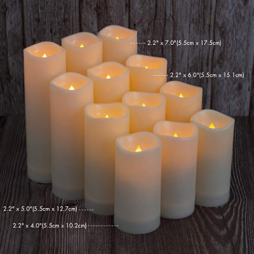 Aignis Flameless Candles with Remote & 2/4/6/8H Timers, Outdoor Indoor Waterproof Remote Candles Battery Operated, Electric Led Candles 12pcs for Home/Wedding Decor (D 2.2" x H 4" 5" 6" 7")