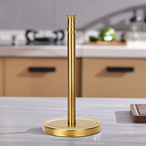 Siwil Gold Paper Towel Holder Stand, One-Handed Ripping Paper Towel Roll Holder Countertop, Stainless Steel Base Rust-Proof, NOT Tip Over