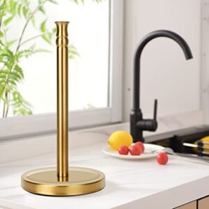 Siwil Gold Paper Towel Holder Stand, One-Handed Ripping Paper Towel Roll Holder Countertop, Stainless Steel Base Rust-Proof, NOT Tip Over