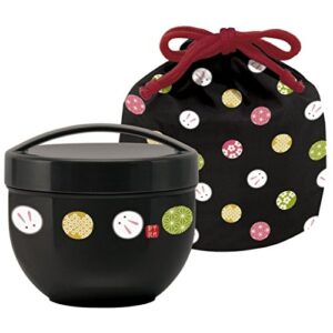 japanese bento bowl 2 tier temari rabbit 560ml (19oz) with carrying bag (black)