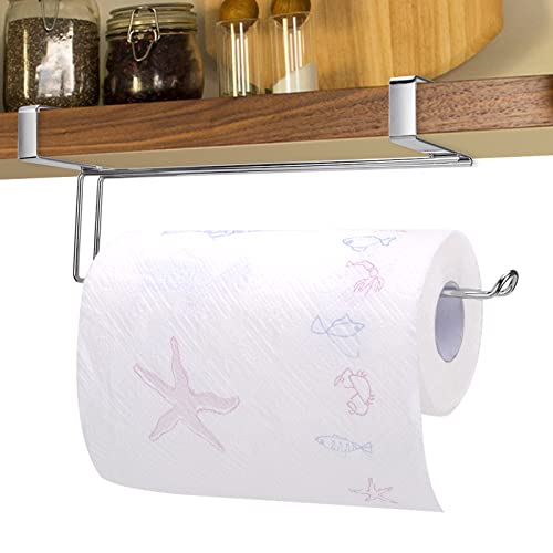 Luxsego Paper Towel Rack Under Cabinets, 1.4" Hanging & No Drilling Paper Towel Hanger for Kitchen Cabinets Bathroom Shelf, Stainless Steel, Double Support (Large)