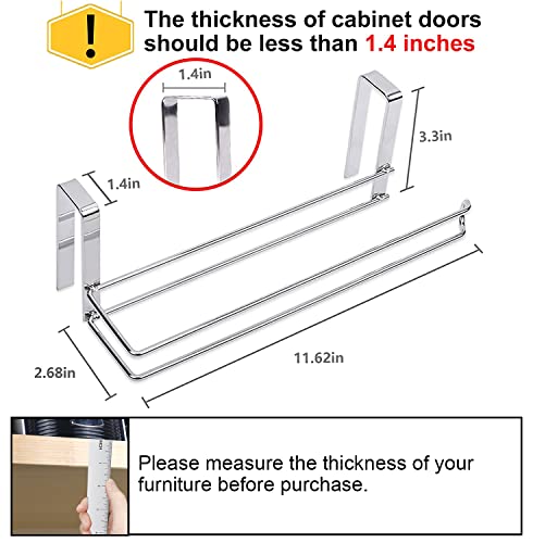 Luxsego Paper Towel Rack Under Cabinets, 1.4" Hanging & No Drilling Paper Towel Hanger for Kitchen Cabinets Bathroom Shelf, Stainless Steel, Double Support (Large)