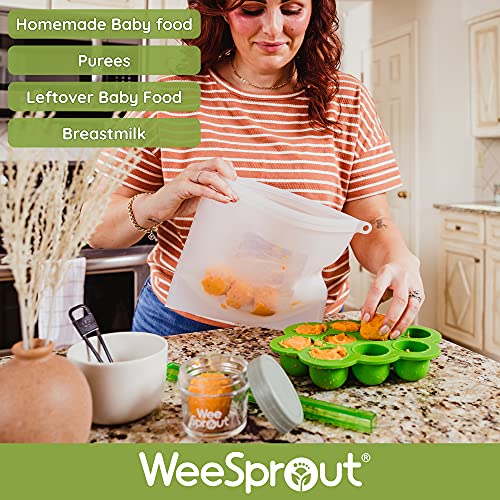 WeeSprout Silicone Baby Food Freezer Tray with Clip-on Lid by WeeSprout - Perfect Storage Container for Homemade Baby Food, Vegetable & Fruit Purees, and Breast Milk