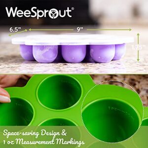 WeeSprout Silicone Baby Food Freezer Tray with Clip-on Lid by WeeSprout - Perfect Storage Container for Homemade Baby Food, Vegetable & Fruit Purees, and Breast Milk