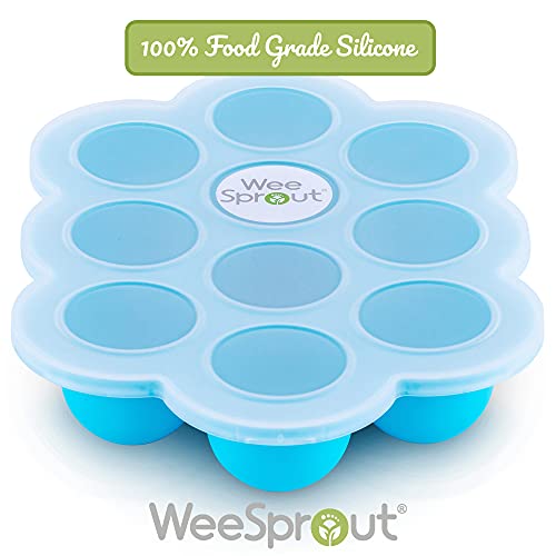 WeeSprout Silicone Baby Food Freezer Tray with Clip-on Lid by WeeSprout - Perfect Storage Container for Homemade Baby Food, Vegetable & Fruit Purees, and Breast Milk