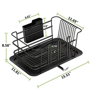 1Easylife Dish Drying Rack, Dish Drainer for Kitchen Rustproof Dish Rack and Drainboard Set with Removable Utensil Holder and Adjustable Swivel Spout, Countertop or in Sink Dry Rack (Black)