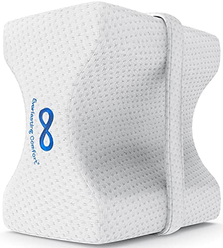 Everlasting Comfort Knee Pillow for Side Sleepers - Contour Knee Wedge Pillow for Between Legs Aligns Spine & Relieves Pressure - Leg Pillow for Sleeping w/ Strap for Back Pain, Hip Pain, Knee Pain