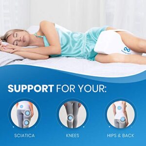 Everlasting Comfort Knee Pillow for Side Sleepers - Contour Knee Wedge Pillow for Between Legs Aligns Spine & Relieves Pressure - Leg Pillow for Sleeping w/ Strap for Back Pain, Hip Pain, Knee Pain