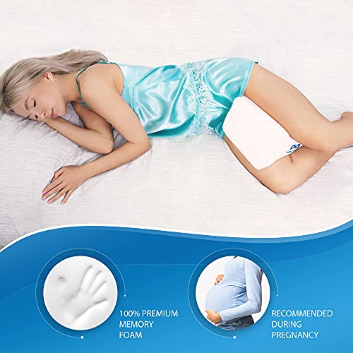 Everlasting Comfort Knee Pillow for Side Sleepers - Contour Knee Wedge Pillow for Between Legs Aligns Spine & Relieves Pressure - Leg Pillow for Sleeping w/ Strap for Back Pain, Hip Pain, Knee Pain