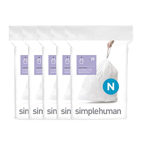 simplehuman Code N Custom Fit Drawstring Trash Bags in Dispenser Packs, 100 Count, 45-50 Liter / 11.9-13.2 Gallon, White