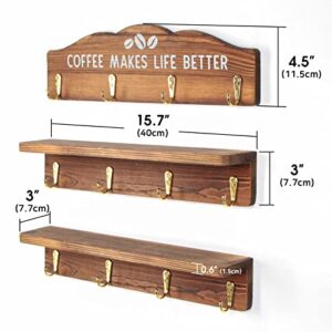 JACKCUBE Design Coffee Mug Rack Holder Wall Mount for 20 Coffee Tea Cup Storage Hanger Organizer Shelf with Coffee Sign for Home Kitchen Cafe Bar Decor - MK737B