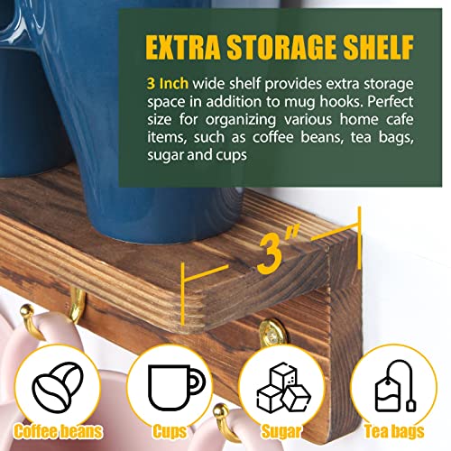 JACKCUBE Design Coffee Mug Rack Holder Wall Mount for 20 Coffee Tea Cup Storage Hanger Organizer Shelf with Coffee Sign for Home Kitchen Cafe Bar Decor - MK737B