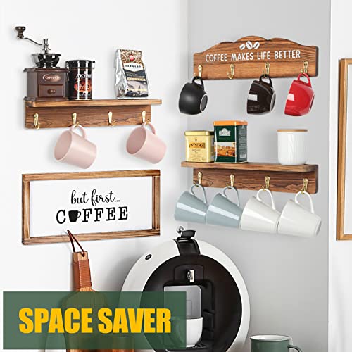 JACKCUBE Design Coffee Mug Rack Holder Wall Mount for 20 Coffee Tea Cup Storage Hanger Organizer Shelf with Coffee Sign for Home Kitchen Cafe Bar Decor - MK737B