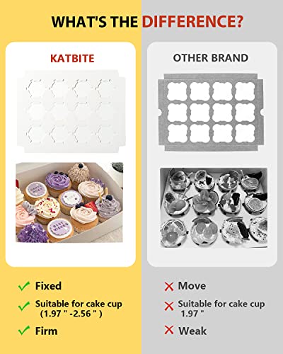 katbite Cupcake Boxes, 15-Set Cupcake Containers 12 Count, Food Grade Kraft Thick Cupcake Carrier Boxes with 2 Color Gift Ribbons, Twine, Cards and Inserts to Hold Cupcakes, Pastries and Cookies