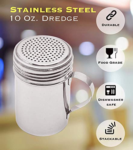 EHOMEA2Z Stainless Steel Dredge Shaker 10 Oz Ideal For Salt, Spice, Sugar, Flour (1, 10 oz With Handle)