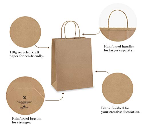 BagDream 50Pcs Gift Bags 8x4.25x10.5 Brown Paper Gift Bags with Handles Bulk, Kraft Paper Bags Shopping Bags, Retail Merchandise Grocery Bags, Wedding Birthday Party Favor Bags