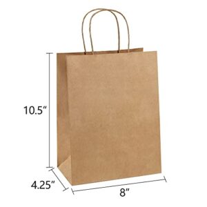 BagDream 50Pcs Gift Bags 8x4.25x10.5 Brown Paper Gift Bags with Handles Bulk, Kraft Paper Bags Shopping Bags, Retail Merchandise Grocery Bags, Wedding Birthday Party Favor Bags