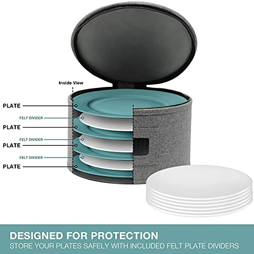 Sorbus China Dinnerware Storage Hard Shell Holders — Round Plate and Cup, Separated Quilted Protection, Felt Plates Protectors - 4-Piece Sturdy Set for Protecting Transporting, Service for 12 (Gray)