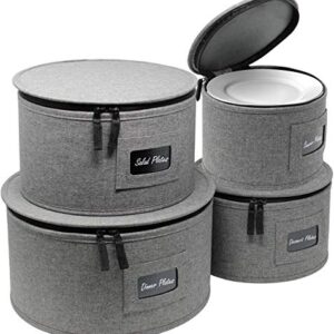 Sorbus China Dinnerware Storage Hard Shell Holders — Round Plate and Cup, Separated Quilted Protection, Felt Plates Protectors - 4-Piece Sturdy Set for Protecting Transporting, Service for 12 (Gray)