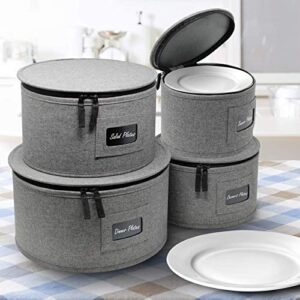 Sorbus China Dinnerware Storage Hard Shell Holders — Round Plate and Cup, Separated Quilted Protection, Felt Plates Protectors - 4-Piece Sturdy Set for Protecting Transporting, Service for 12 (Gray)