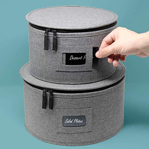 Sorbus China Dinnerware Storage Hard Shell Holders — Round Plate and Cup, Separated Quilted Protection, Felt Plates Protectors - 4-Piece Sturdy Set for Protecting Transporting, Service for 12 (Gray)