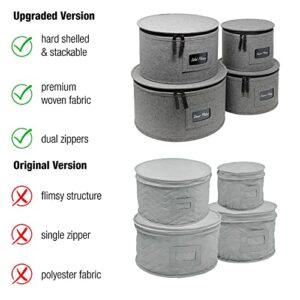 Sorbus China Dinnerware Storage Hard Shell Holders — Round Plate and Cup, Separated Quilted Protection, Felt Plates Protectors - 4-Piece Sturdy Set for Protecting Transporting, Service for 12 (Gray)