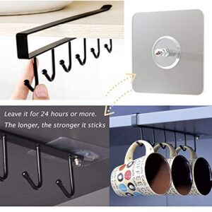 Adhesive Cup Holder Under Cabinet,4 Packs 6 Hook Mug Holder for Kitchen,Mug Hanger,Utensil Hook Holder Fit for 1 Inch Thickness Shelf or Less (White&Black)