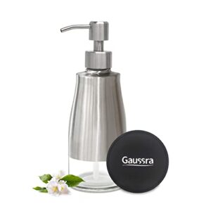 gaussra soap dispenser with non-slip coaster，brushed nickel stainless steel case glass liner hand pump dispenser，refillable liquid hand soap dispenser for bathroom & kitchen (11oz / 320ml)