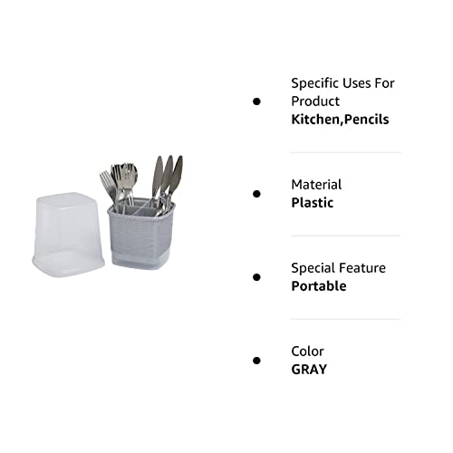 CELESTE HOME PRODUCTS Rattan Cutlery holder with cover, Cutlery Storage Organizer Caddy Bin forkitchen Cabinet or Pantry. Basket Organizer for Forks, Knives, Spoons, Napkins. Available in gray