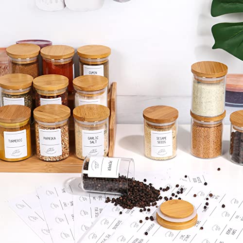 4oz Glass Spice Jars with Bamboo Lids, 20 Pack Clear Borosilicate Glass Food Storage Containers with Wooden Airtight Lids, Cylinder Glass Bottles with Lids for Kitchen Spice Sugar Salt Coffee Tea