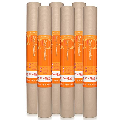 Con-Tact Brand Grip Premium Solid Thick Non-Adhesive Shelf and Drawer Liner, 18" x 4', Taupe, 6 Rolls