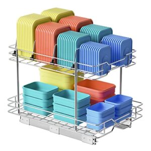 kes food container lid organizer and food container organizer, 2 tier pull out cabinet organizer, silding plastic container organizer lid storage chrome, kpo506w36d53-ch