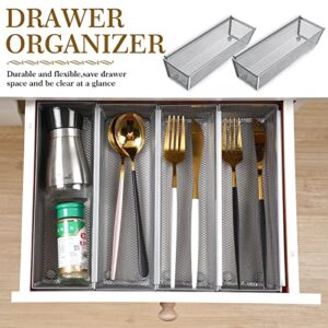 10 Pack Silverware Drawer Organizer Mesh Utensil Organizer for Kitchen Drawer, Silverware Tray with Interlocking Arm Narrow Utensil holder for Flatware Spoon Knife Fork Pen, 9 x 3 x 2 Inch, Silver