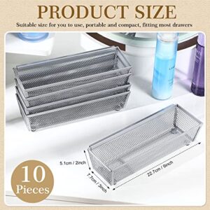 10 Pack Silverware Drawer Organizer Mesh Utensil Organizer for Kitchen Drawer, Silverware Tray with Interlocking Arm Narrow Utensil holder for Flatware Spoon Knife Fork Pen, 9 x 3 x 2 Inch, Silver