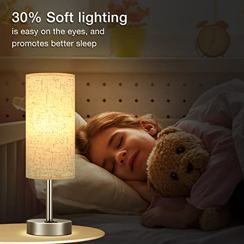 Touch Table Lamps for Bedroom Nightstand - Bedside Lamps with USB-C USB-A Charging Ports White, 3 Way Dimmable Control Small Lamp Fabric Shade Silver Base for Bedroom, Office, Living Room, Reading