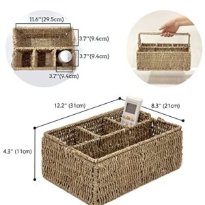 MadeTerra Large Wicker Utensil Caddy Carrier | Seagrass Woven Condiment Holder for Table - Kitchen Set Counter Top Organizer - Rustic Small Storage for Dinner Set , Wine