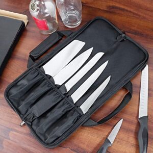 Wessleco Knife Roll, 5-Pocket Chef’s Knife Roll Bag, Knife Bag, Chef Knife Case Nylon Portable Chef Carrying Travel Bag Pouch, Blue(Knives not Included)