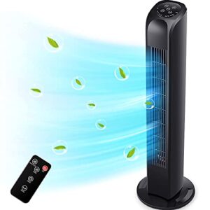 uthfy oscillating tower fan with remote, electric standing tower fan floor fan for bedroom indoor office and home use,quiet cooling portable bladeless tower fans, 30 inchs, black tower fan