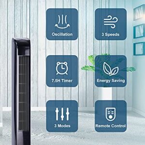 Uthfy Oscillating Tower Fan with Remote, Electric Standing Tower Fan Floor Fan for Bedroom Indoor Office and Home Use,Quiet Cooling Portable Bladeless Tower Fans, 30 inchs, Black Tower Fan