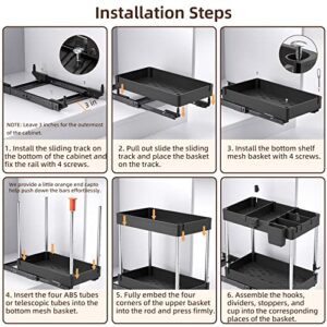 Pluspace 2 Pack Under Sink Organizer and Storage Pull Out Cabinet Organizer Bathroom Sink Organizer with Sliding Drawer Adjustable Height Kitchen Cabinet Organizer Multi-purpose Storage Shelf Black