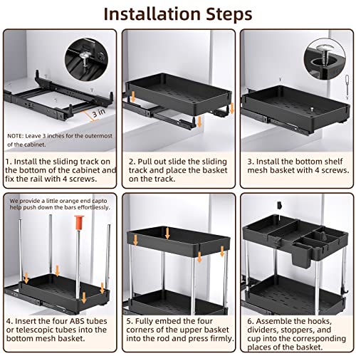 Pluspace 2 Pack Under Sink Organizer and Storage Pull Out Cabinet Organizer Bathroom Sink Organizer with Sliding Drawer Adjustable Height Kitchen Cabinet Organizer Multi-purpose Storage Shelf Black